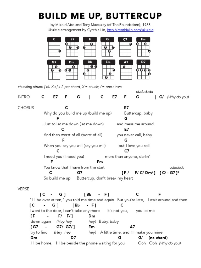 BUILD ME UP BUTTERCUP - Ukulele Chord Chart PDF | Download Free PDF ...