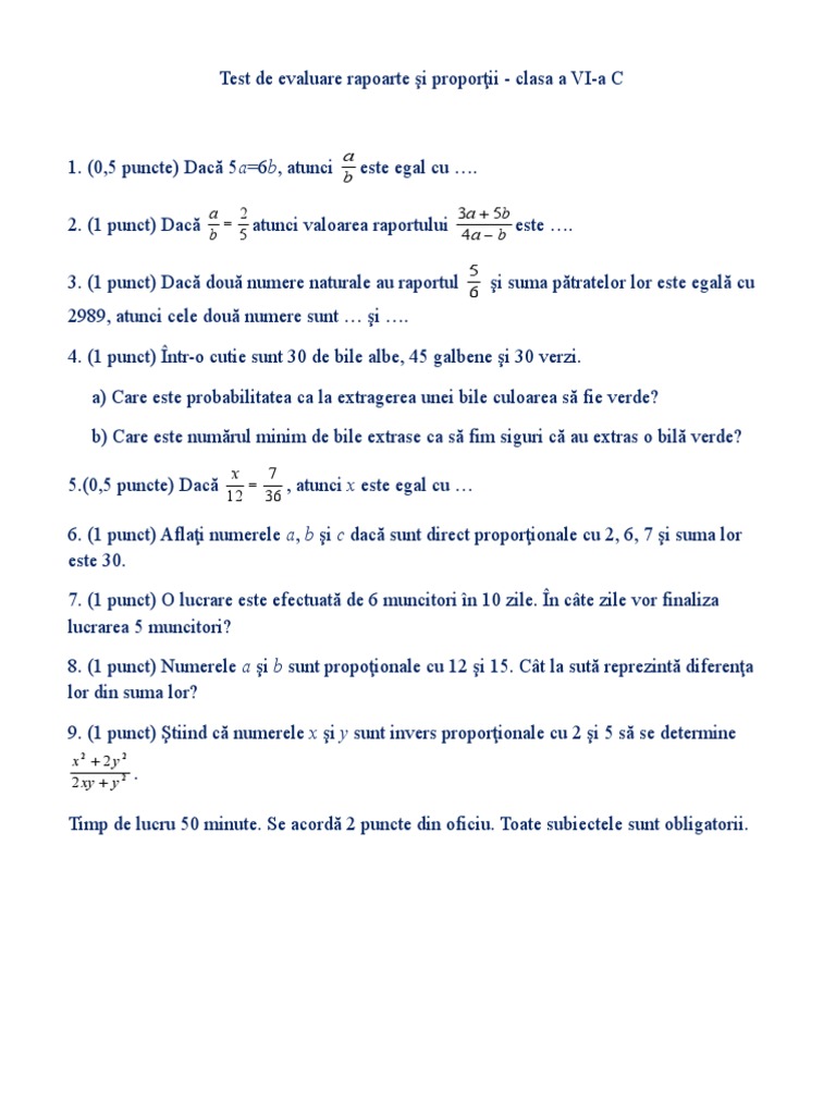 Test Rapoarte Si Proportii Vi C | PDF