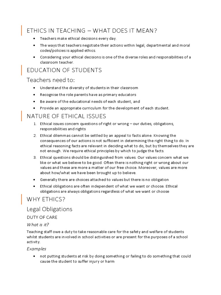 Ethics in Teaching | PDF | Duty Of Care | Value (Ethics)