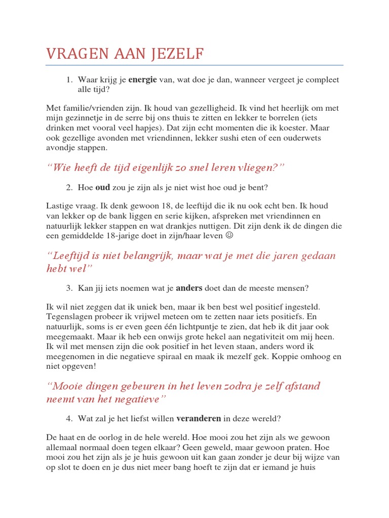 15 Vragen Over Jezelf | PDF
