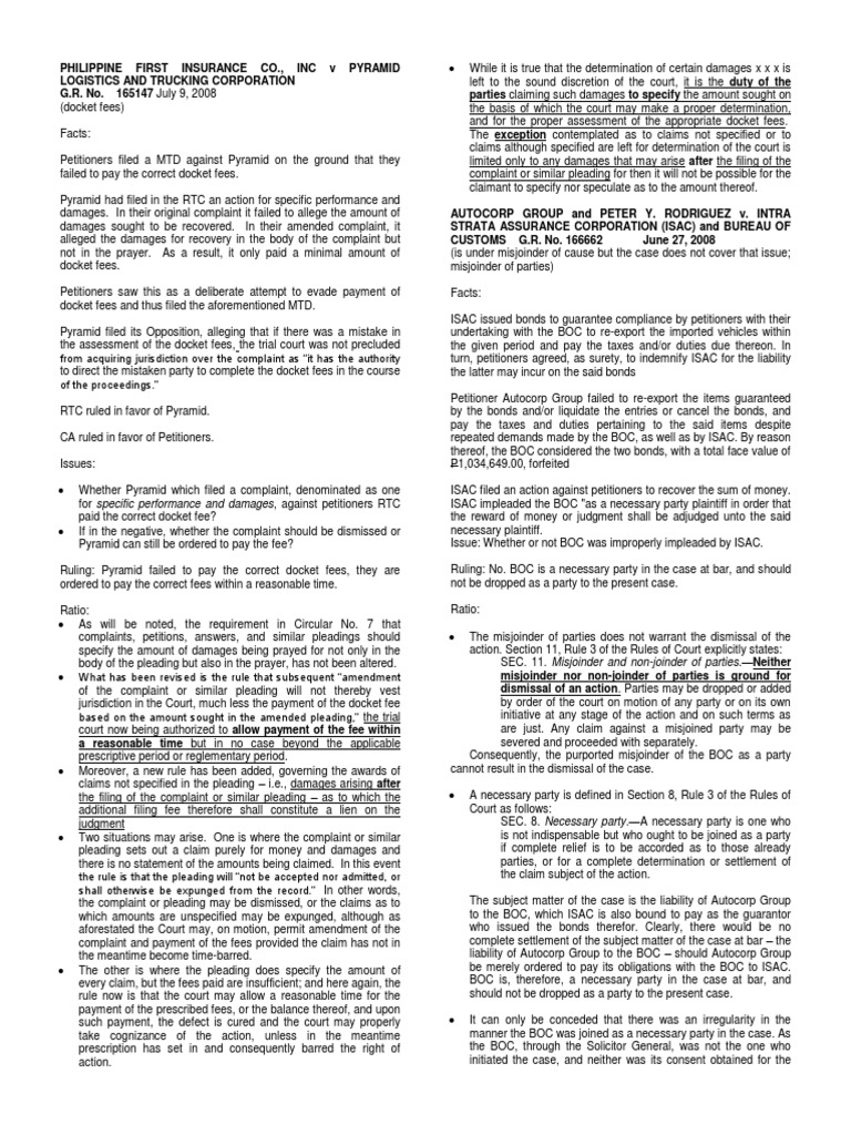 Philippine First Insurance Co., Inc V Pyramid Logistics and Trucking ...