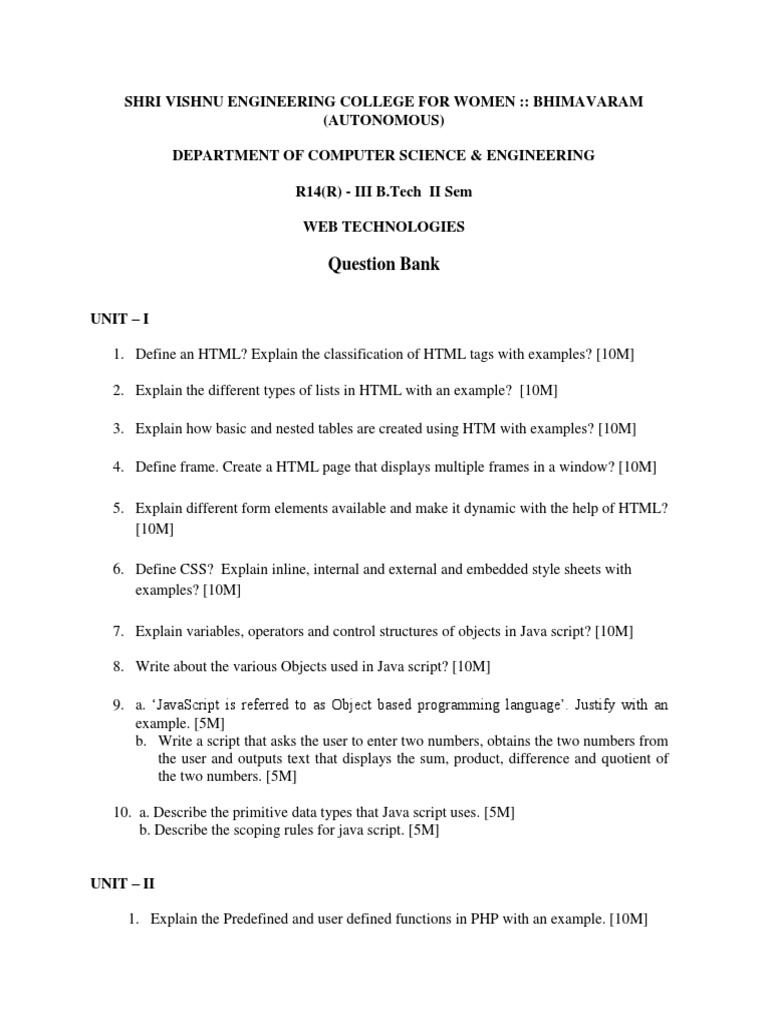 WT Question Bank | PDF | Java Servlet | Enterprise Java Beans WT Question Bank | PDF | Java Servlet | Enterprise Java Beans