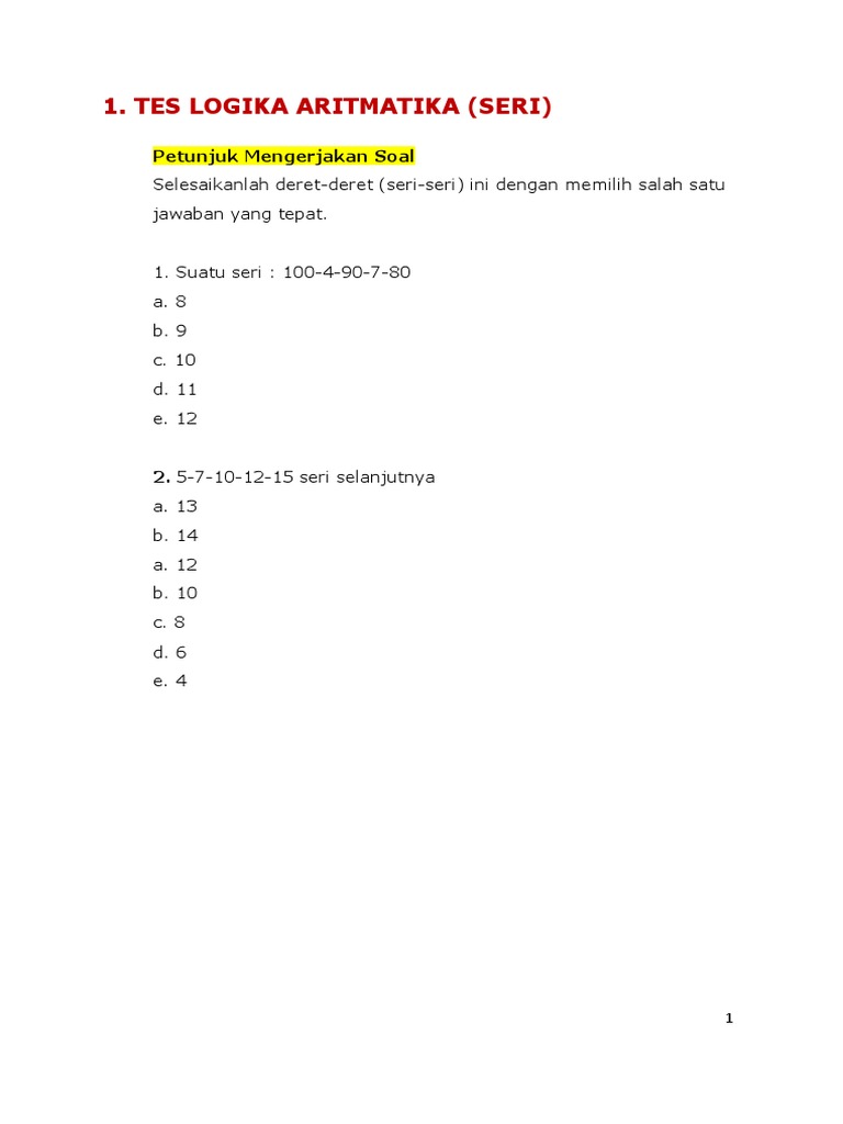 Tes Logika Aritmatika dan Analog Verbal | PDF