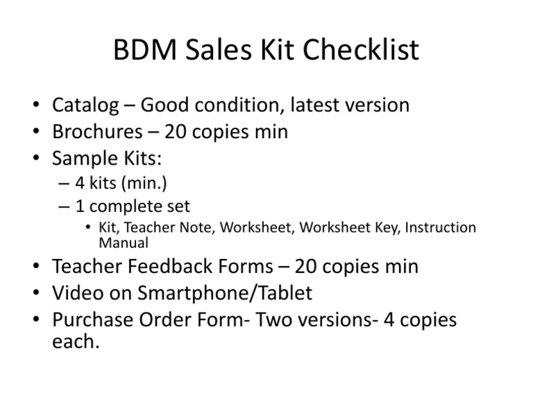 BDM Collateral Checklist | PDF | Career & Growth