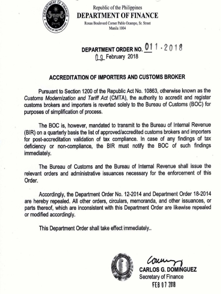 Finance Department Order 011-2018 | PDF | Government | Public ...