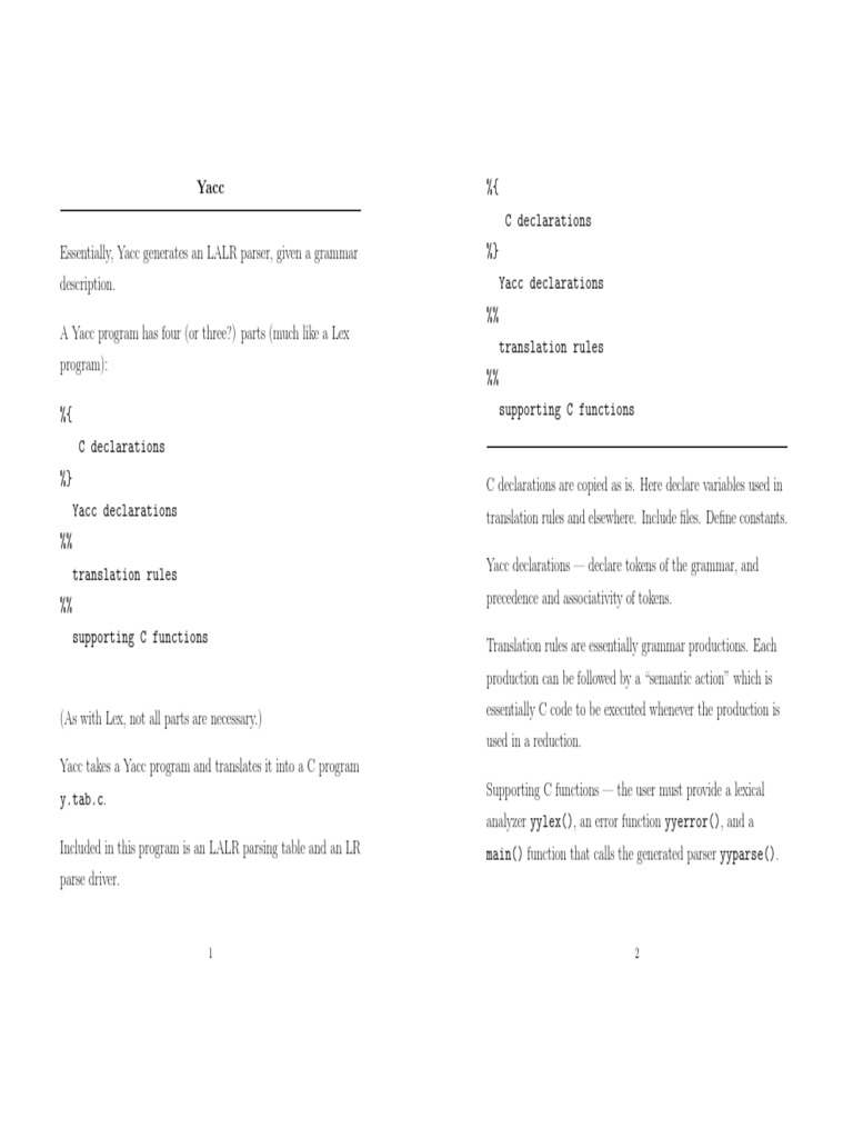 Yacc PDF | PDF | Parsing | Computer Programming Tools Yacc PDF | PDF | Parsing | Computer Programming Tools