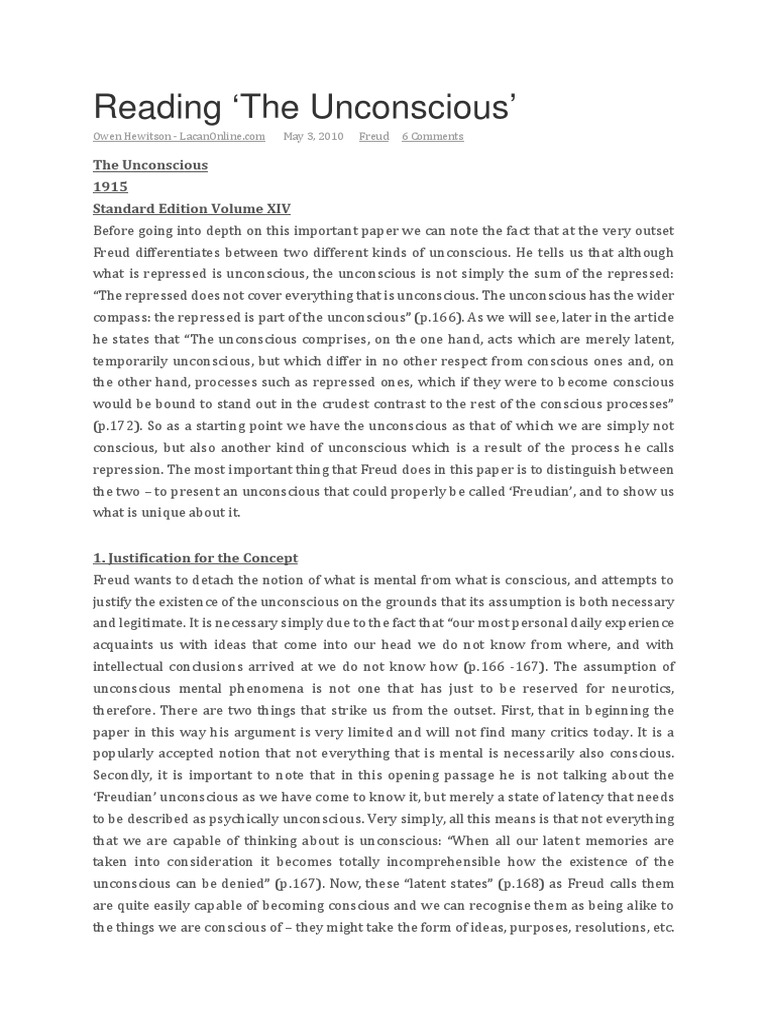 Reading The Unconscious' | PDF | Unconscious Mind | Sigmund Freud
