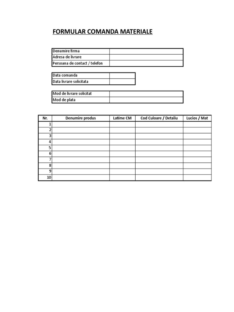Formular Comanda Verla | PDF