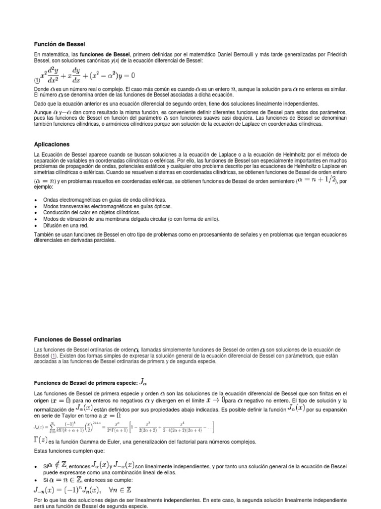 Funciones de Bessel y sus aplicaciones | PDF | Ecuaciones | Análisis ...