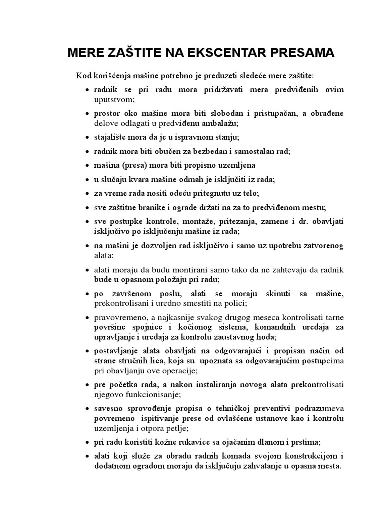 Mere Ekscentar Presa | PDF