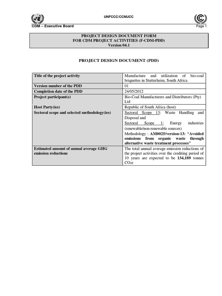 Project Design Document (PDD) : CDM - Executive Board | PDF | Biomass ...