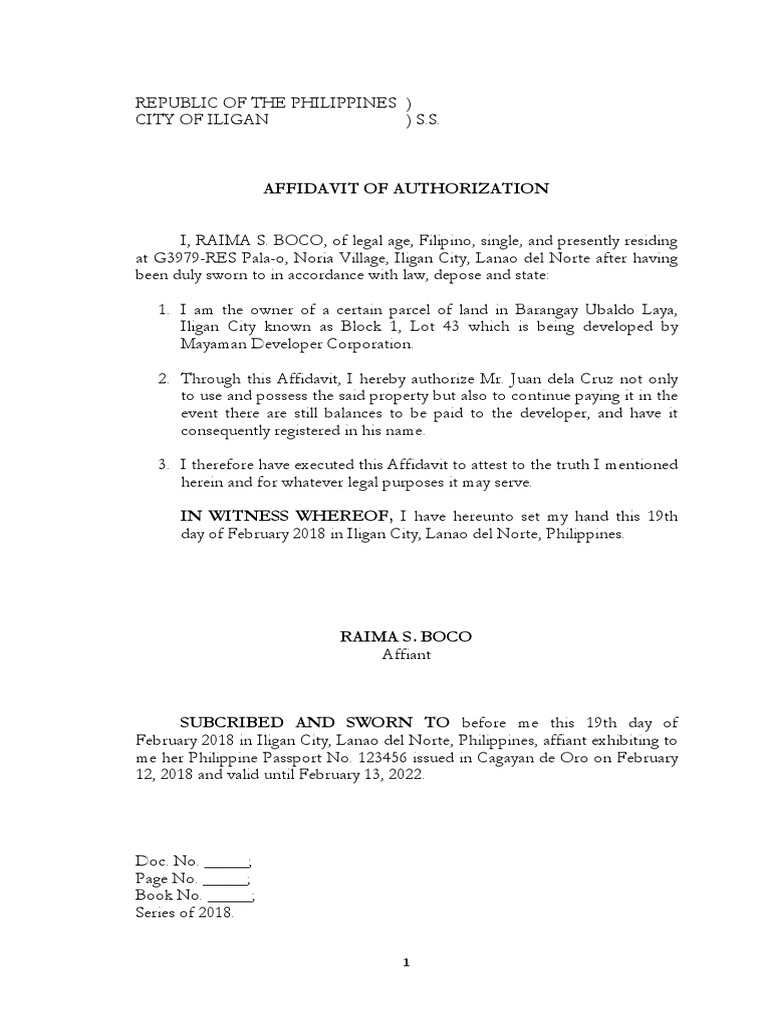 Affidavit of Authorization | PDF