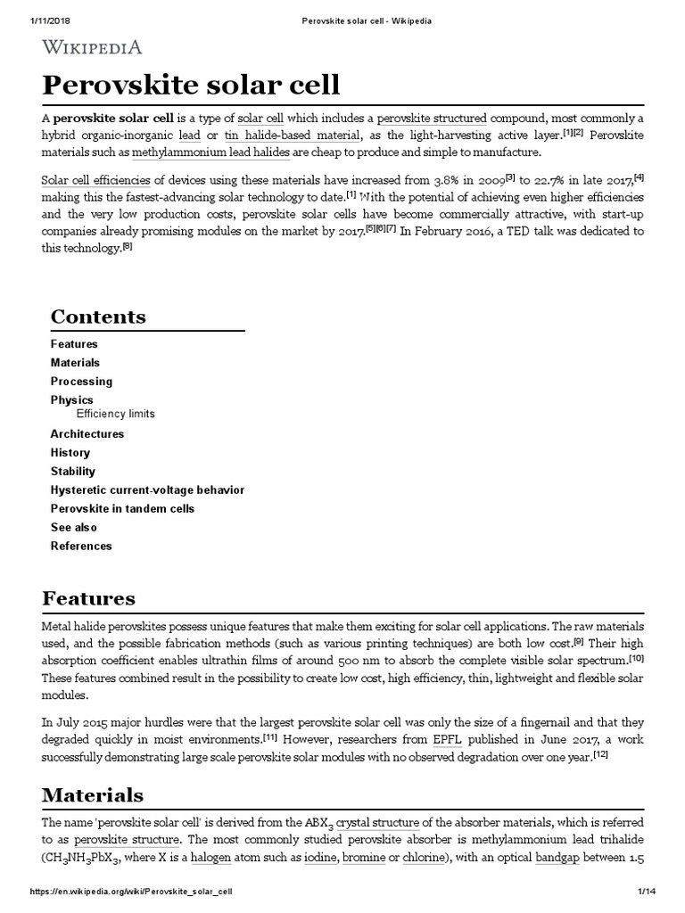 Perovskite Solar Cell - Wikipedia | PDF | Solar Cell | Condensed Matter ...