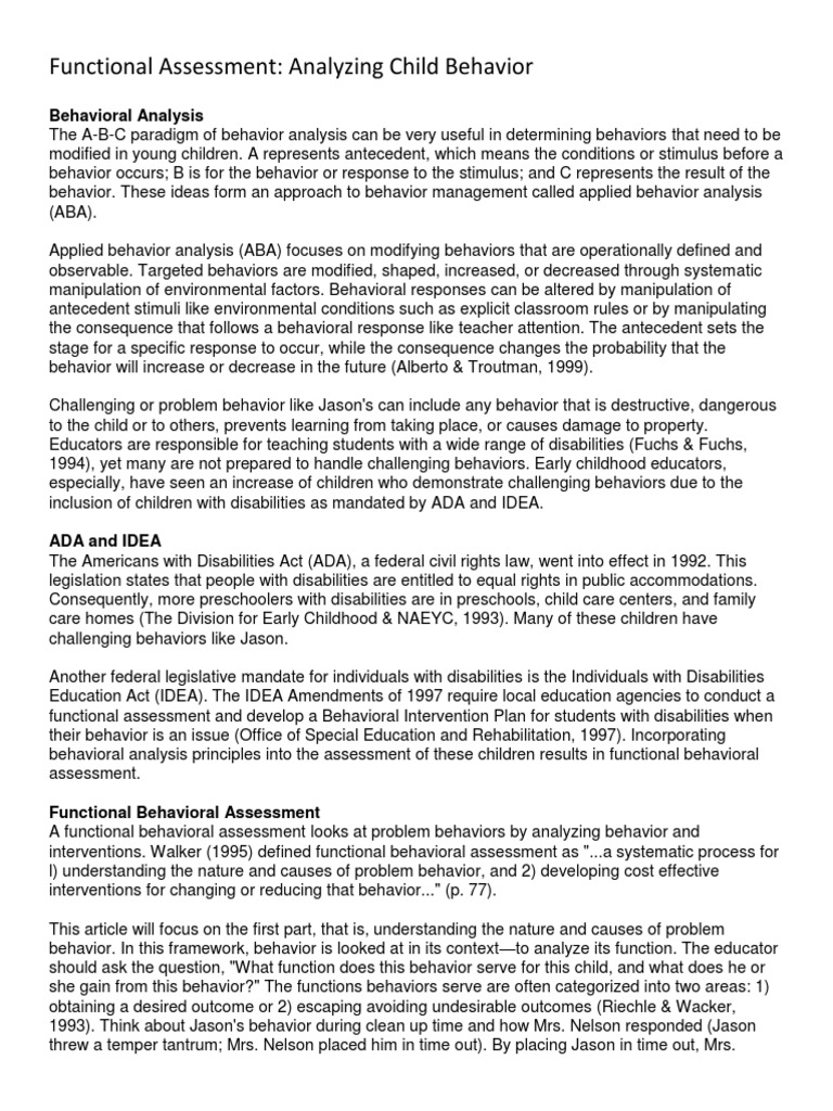 Functional Assessment for Problem Behavior | PDF | Behavior | Cognitive ...