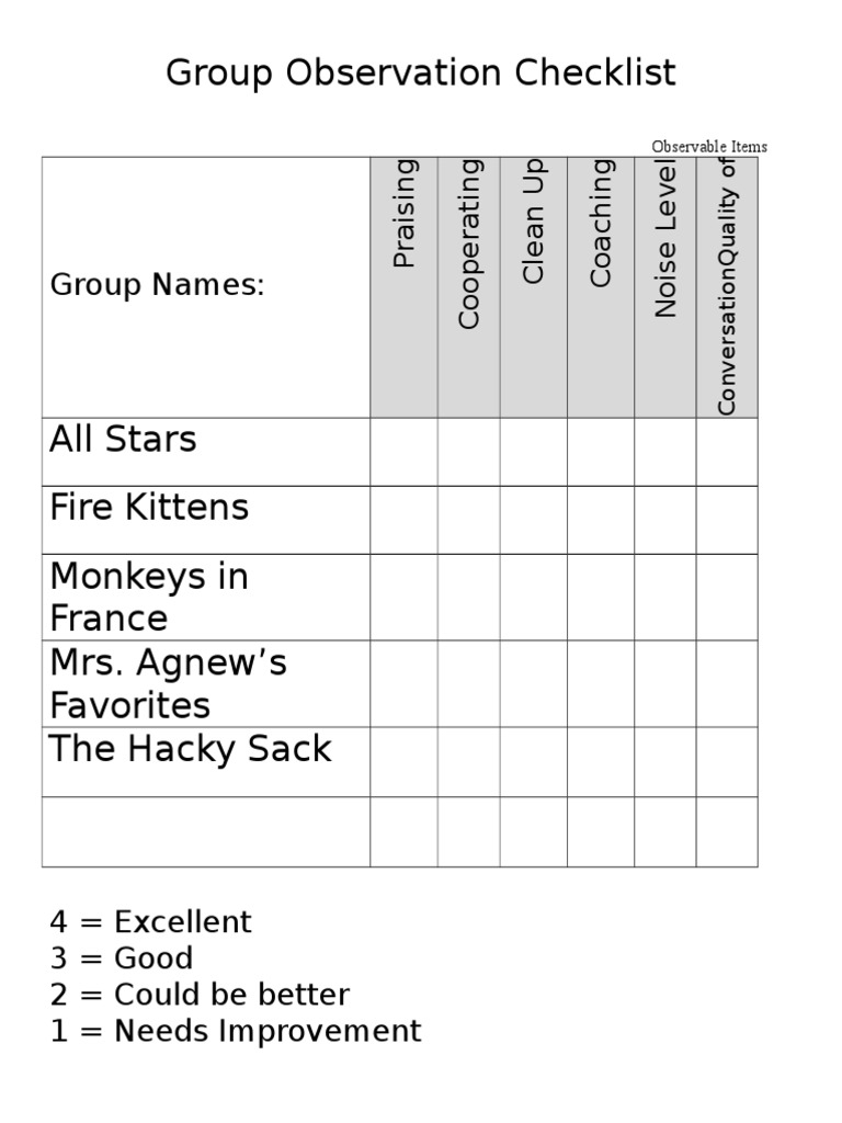 Group Observation Checklist | PDF