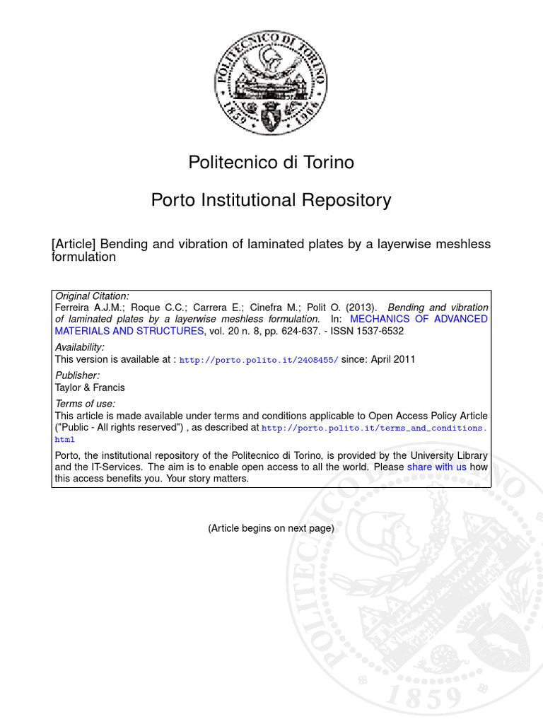 Bending And Vibration Of Laminated Plates By A Layerwise Meshless Formulation Pdf