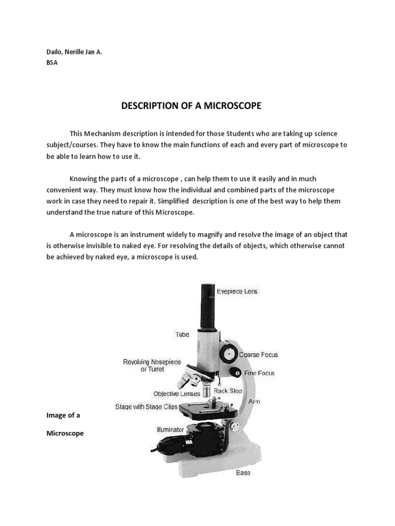 Description of A Microscope: Dailo, Nerille Jan A. BSA | Download Free ...