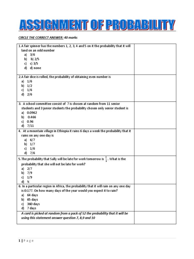 Math Probability | PDF | Odds | Probability