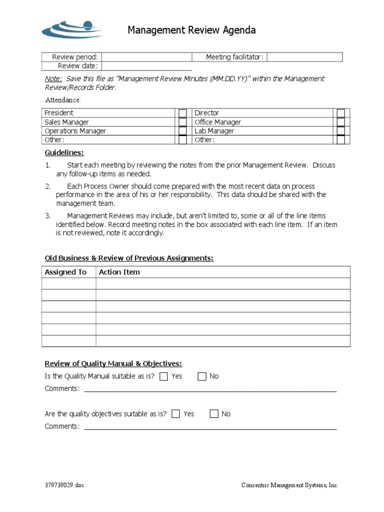 ISO 9001 Management Review Agenda | PDF | Iso 9000 | Computing
