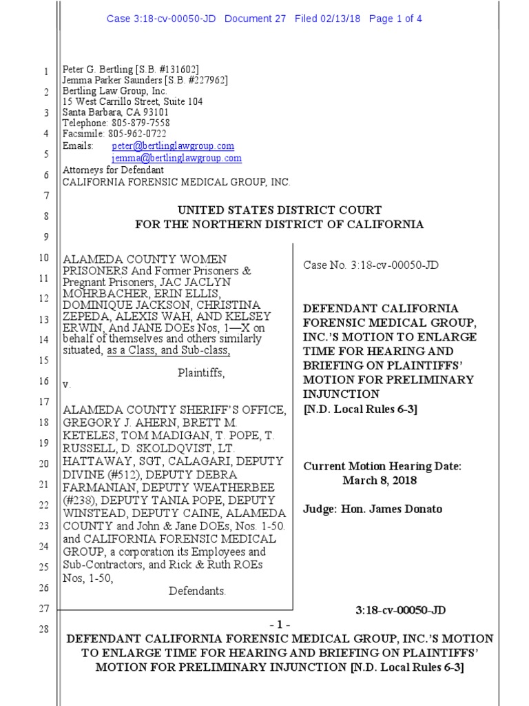 California Forensic Medical Group Motion - Mohrbacher Et Al v. Alameda ...