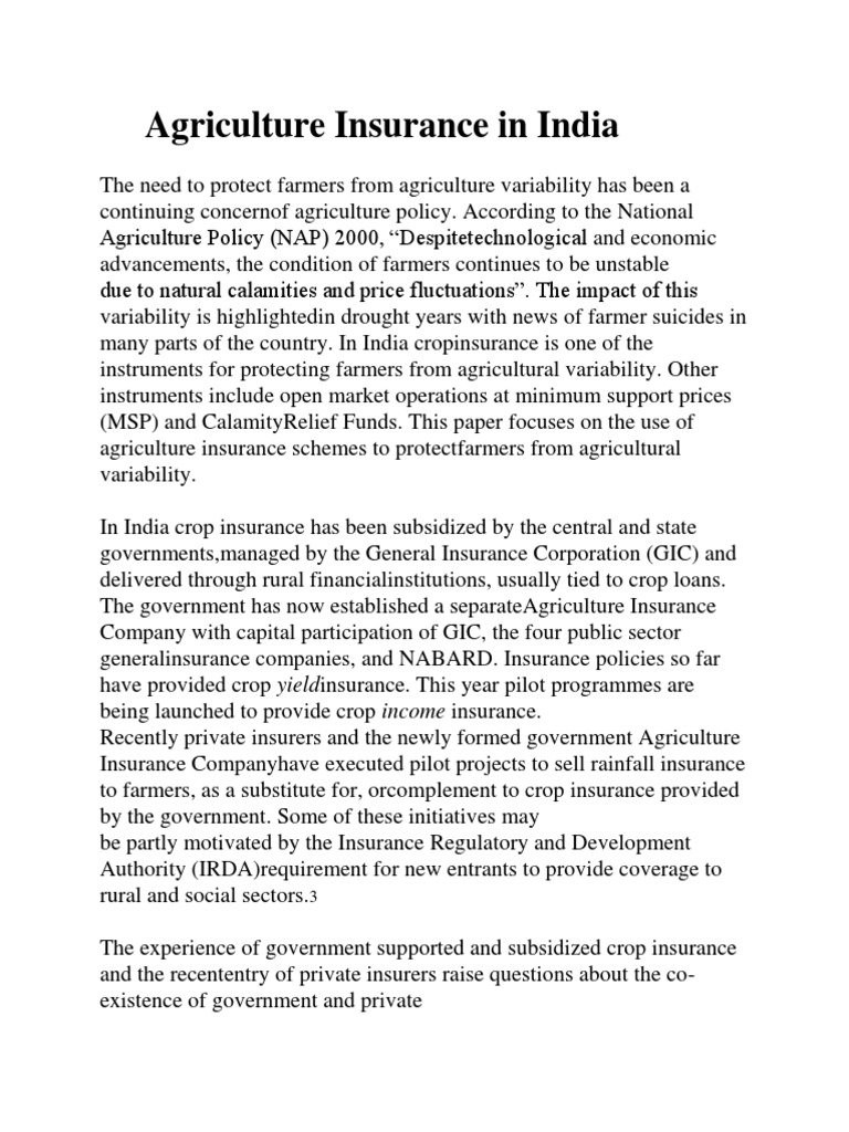 Agriculture Insurance in India | PDF | Crop Insurance | Insurance