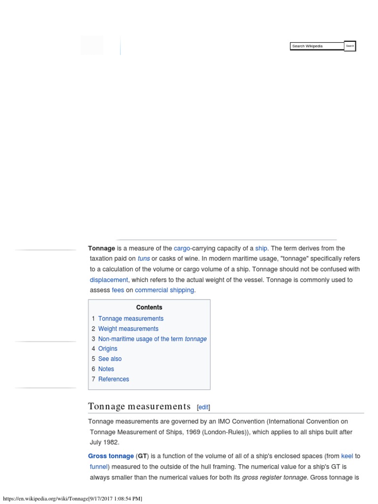 Tonnage - Wikipedia | PDF | Tonnage | Shipbuilding