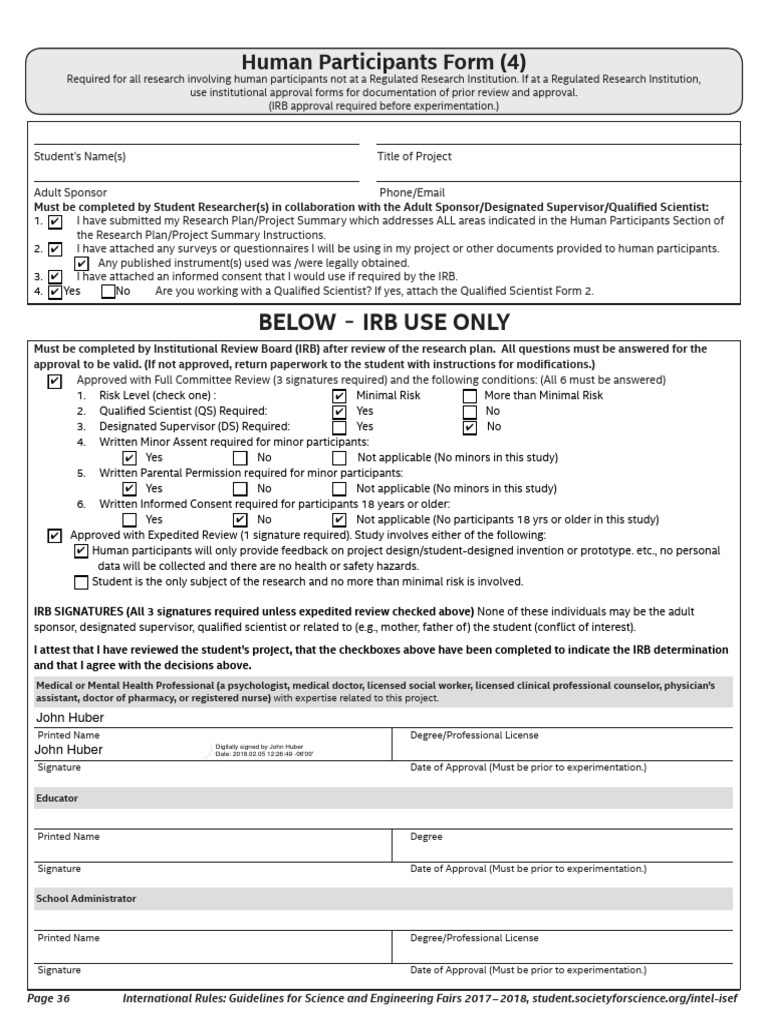 Below Irb Use Only: Human Participants Form | PDF | Institutional ...