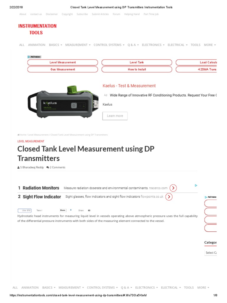 Closed Tank Level Measurement Using DP Transmitters Instrumentation Tools | Instrumentation ...