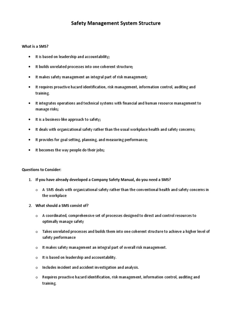 Sms Structure | PDF | Safety | Risk Management