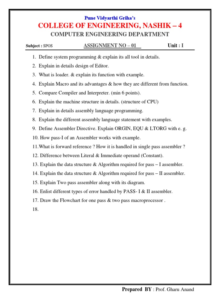 Spos Assignment - 1 | PDF