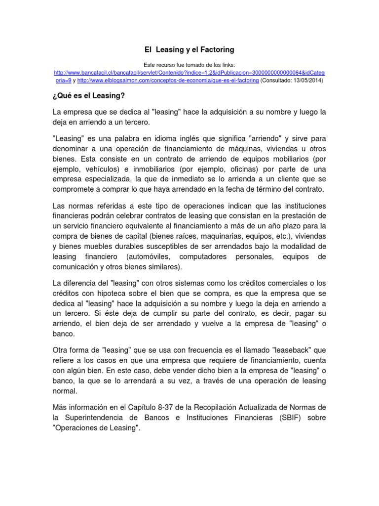 El Leasing y El Factoring | PDF | Factoring (Finanzas) | Arrendamiento