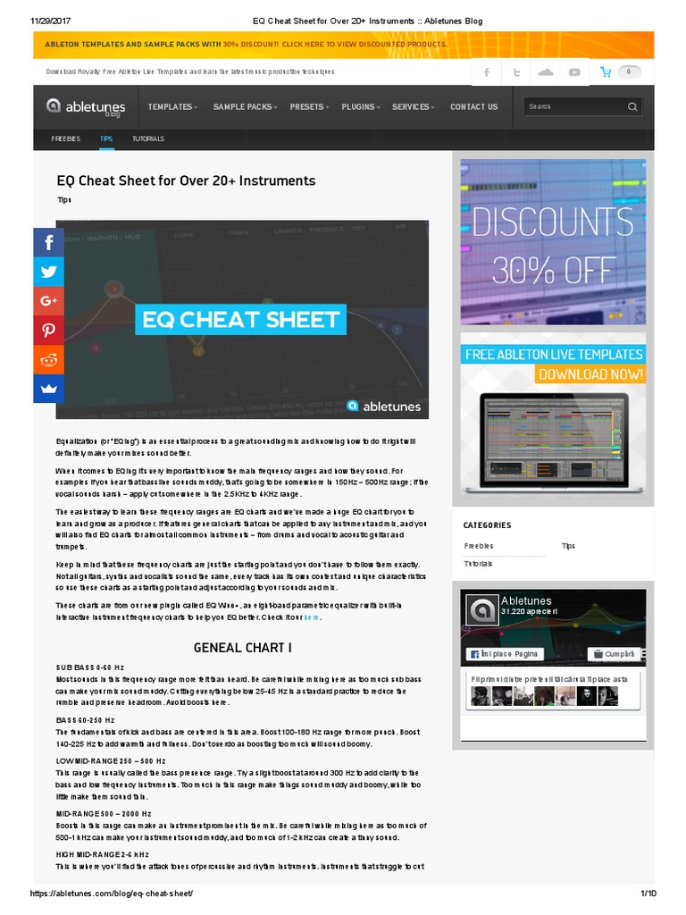 EQ Cheat Sheet For Over 20+ Instruments - Abletunes Blog | Download ...
