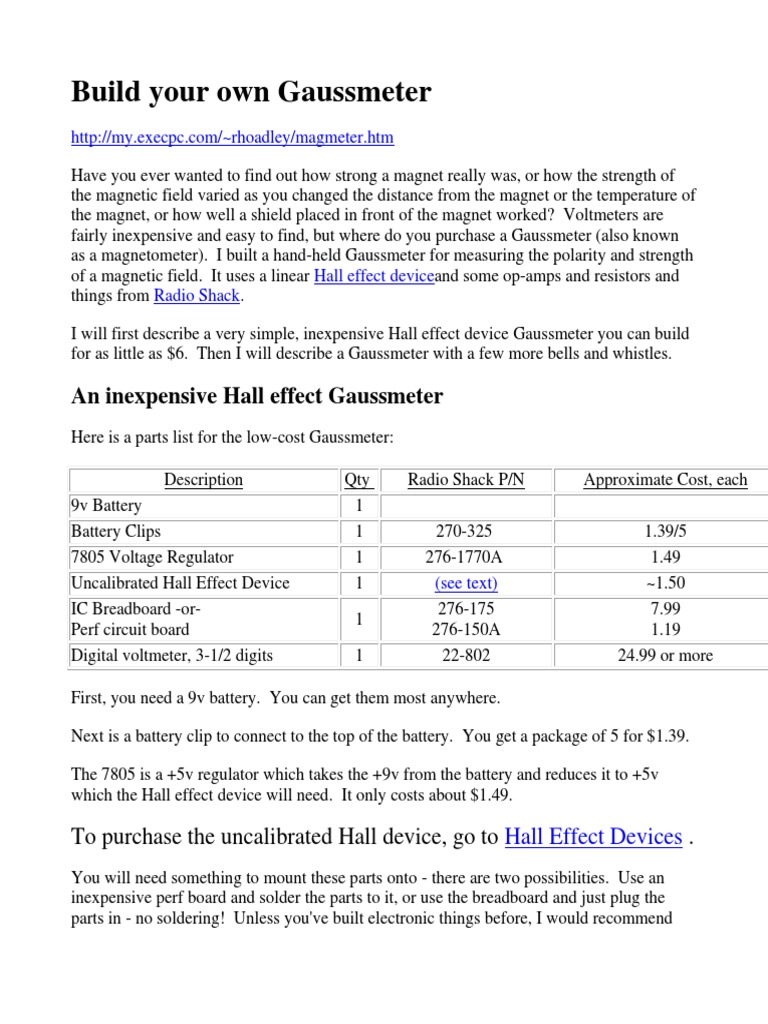 DIY Gaussmeter Construction Guide | PDF | Magnetometer | Amplifier