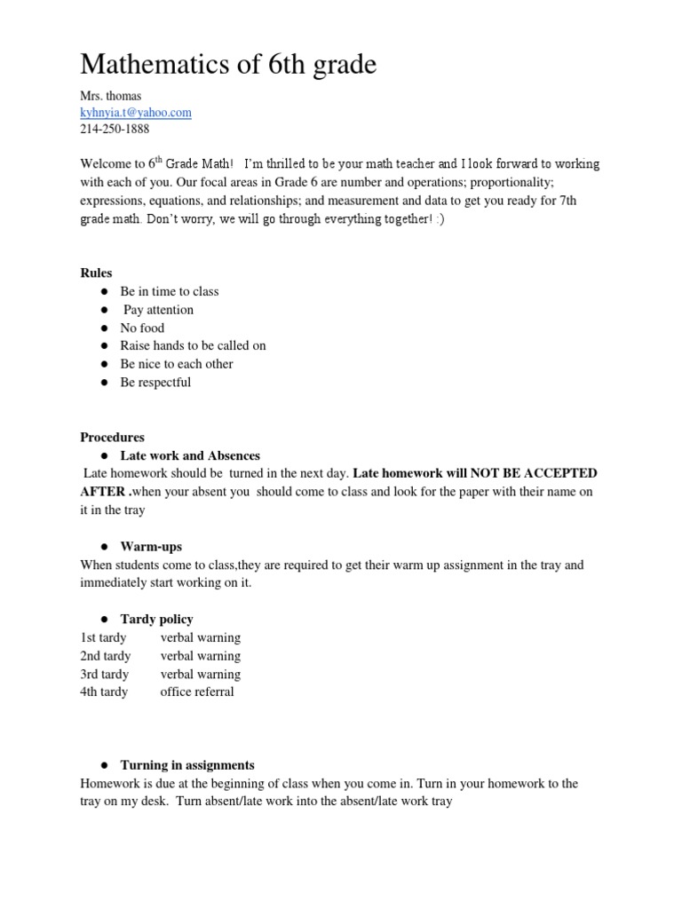 Mathematics of 6th Grade: Rules | PDF | Homework | Teaching