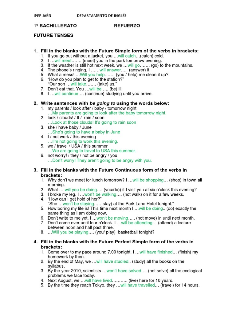 Future Tenses ANSWERS | PDF | Grammar
