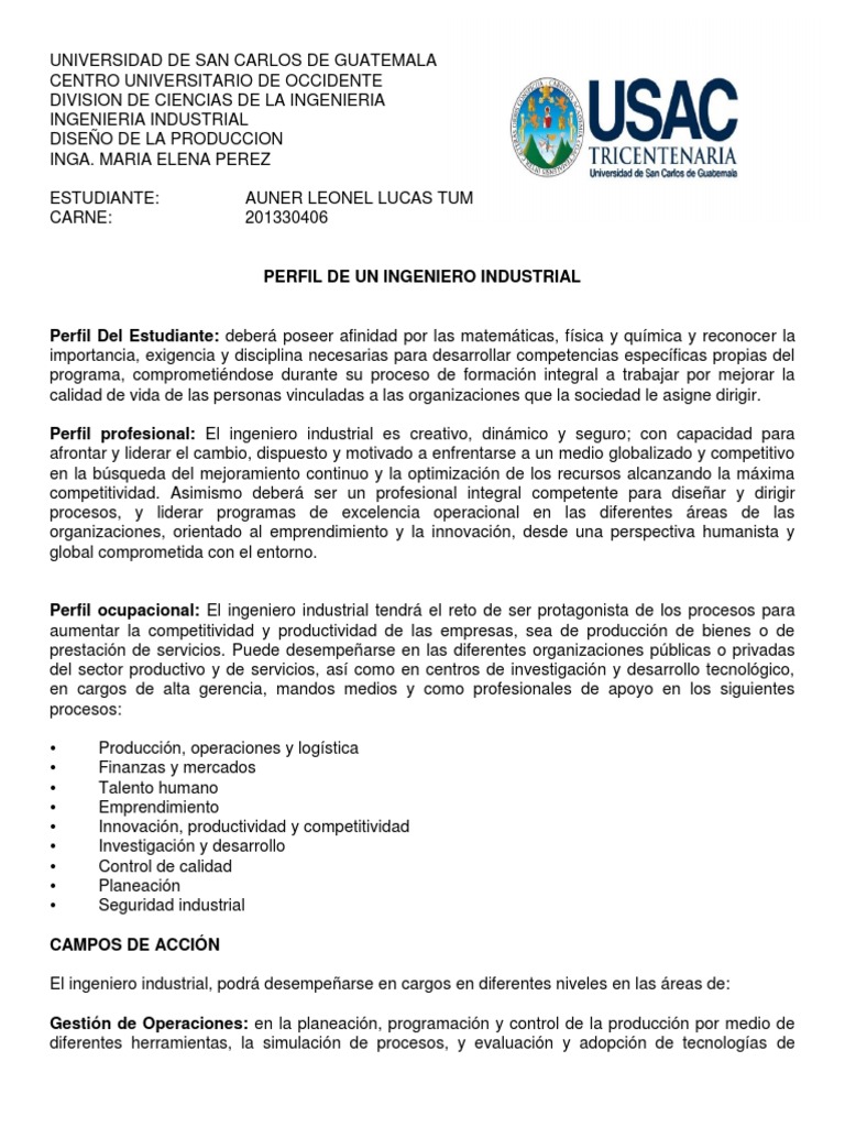 Tarea 1 Perfil De Un Ingeniero Industrial Pdf Ingeniería