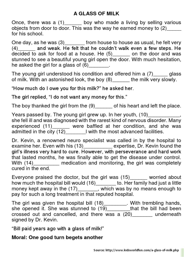 Story Telling - A Glass of Milk | PDF