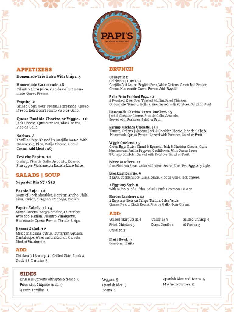 Papi's Brunch Menu February 2018 | PDF | Burrito | Salad
