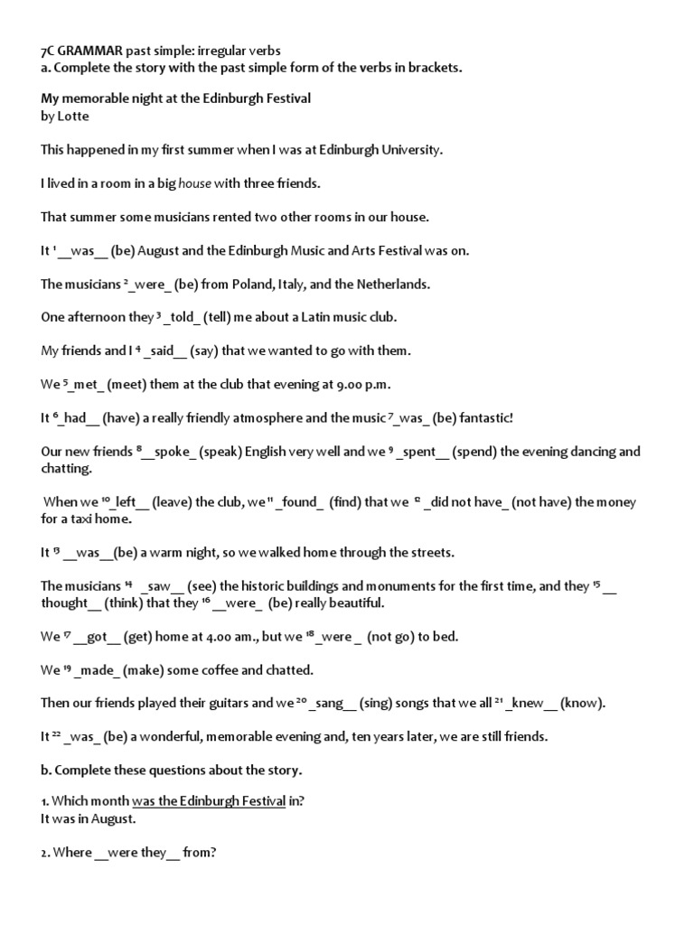 7C GRAMMAR Past Simple | PDF | Leisure