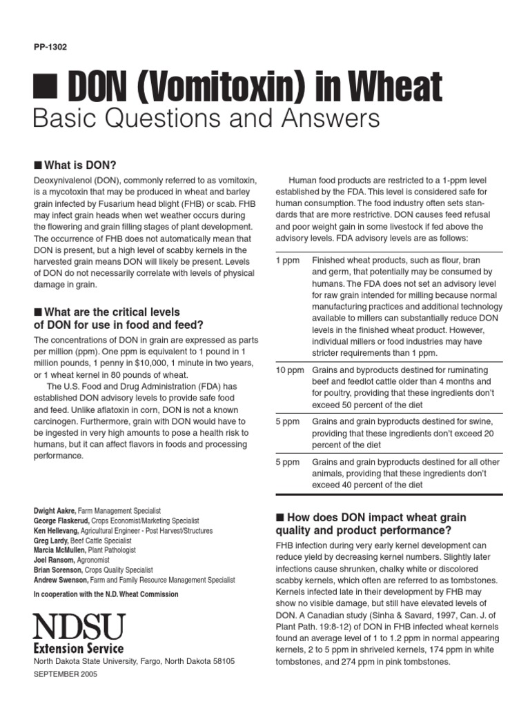 DON (Vomitoxin) in Wheat: Basic Questions and Answers | PDF | Wheat | Flour