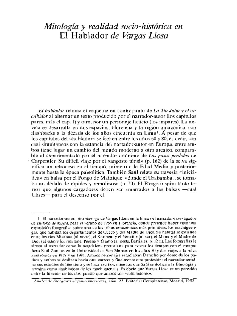 análisis sobre el hablador de mario vargas llosa | PDF | Tribu | Mujer