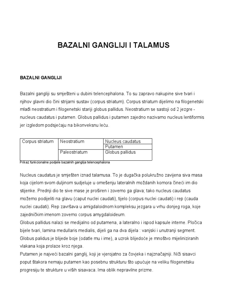 Bazalni Gangliji I Talamus | PDF