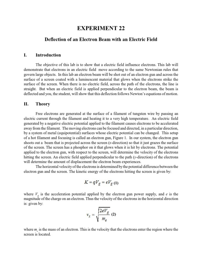 Experiment 22 Deflection of An Electron Beam With An Electric Field ...