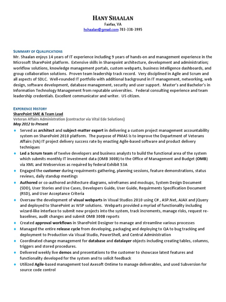 Hany Shaalan Resume | PDF | Share Point | Active Directory