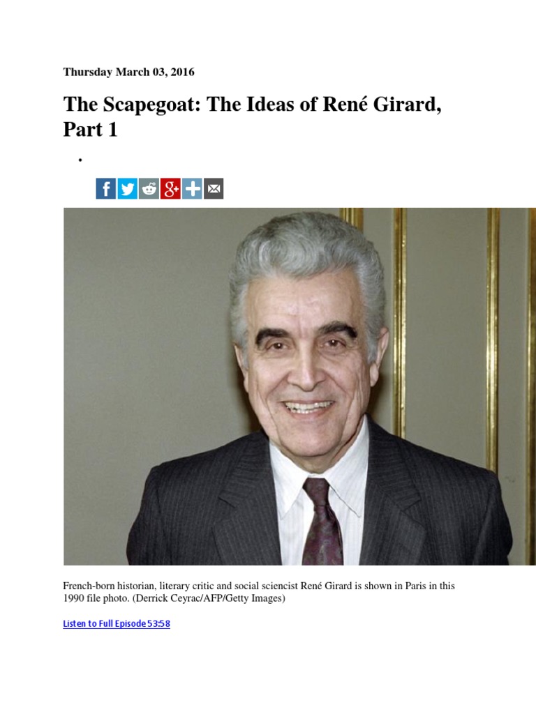 The Scapegoat: The Ideas of René Girard,: Thursday March 03, 2016 | PDF ...