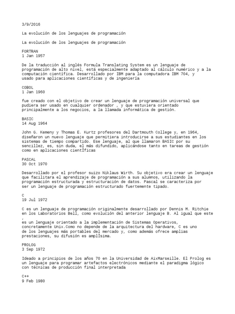 Linea Del Tiempo Lenguajes de Programacion PDF | PDF | Ruby (lenguaje ...