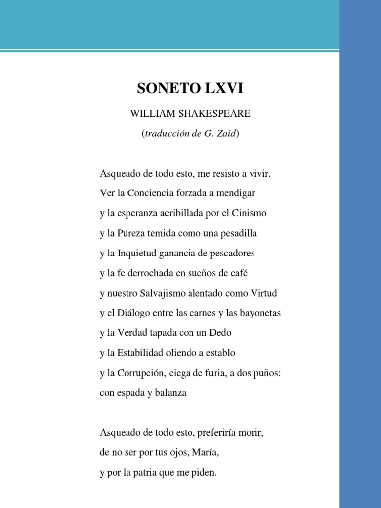 William Shakespeare. Soneto LXVI. | PDF | Derecho