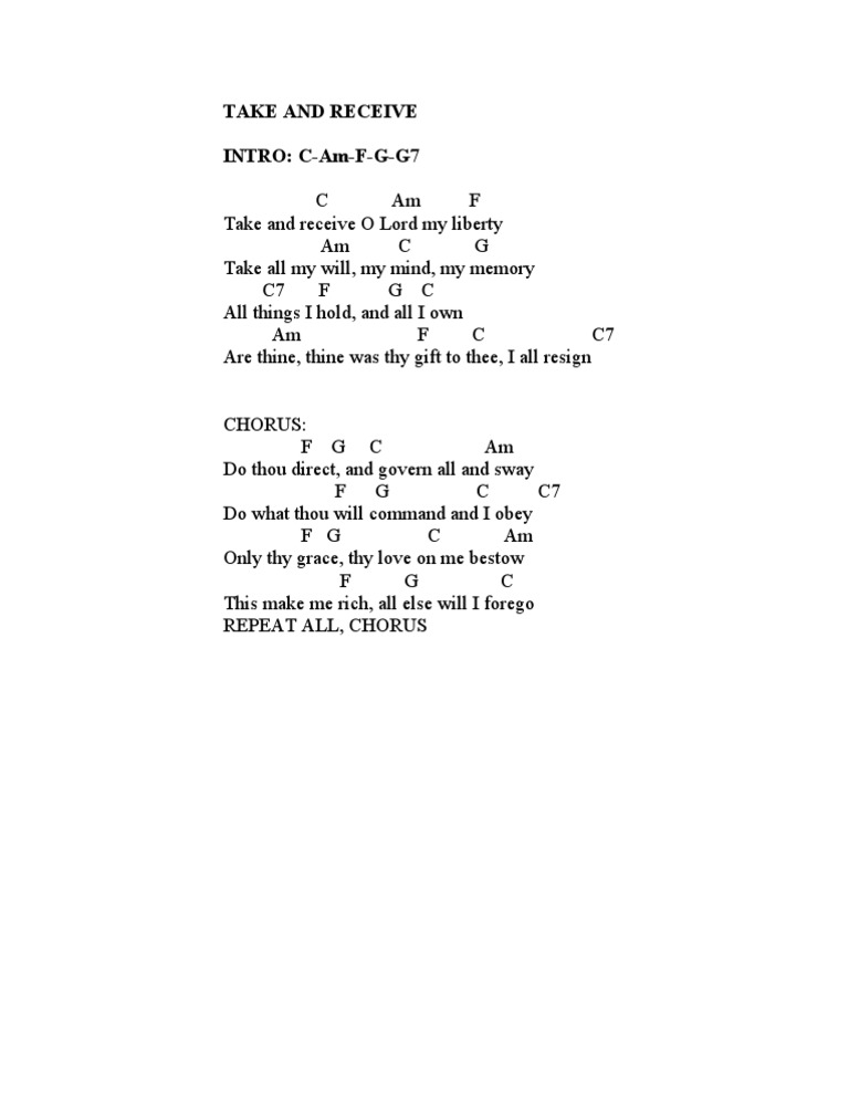 Take and Receive Hymn Lyrics and Chords | PDF