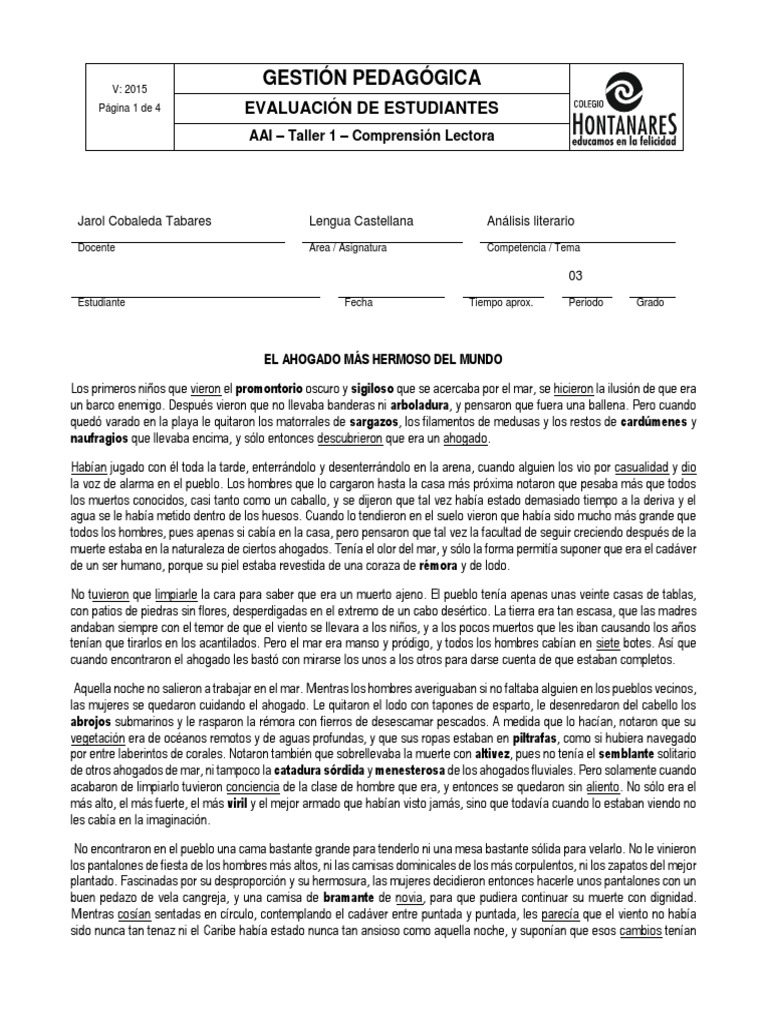 El Ahogado Más Hermoso Del Mundo Taller | PDF | Naturaleza