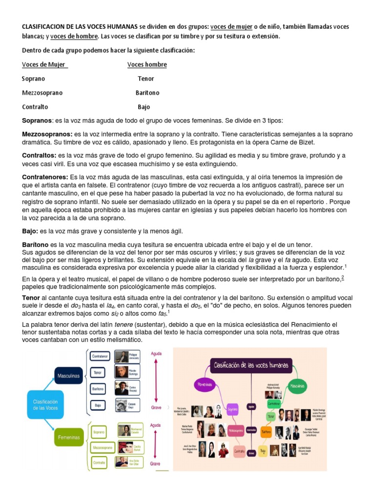 CLASIFICACION DE LAS VOCES HUMANAS Se Dividen en Dos Grupos | PDF ...